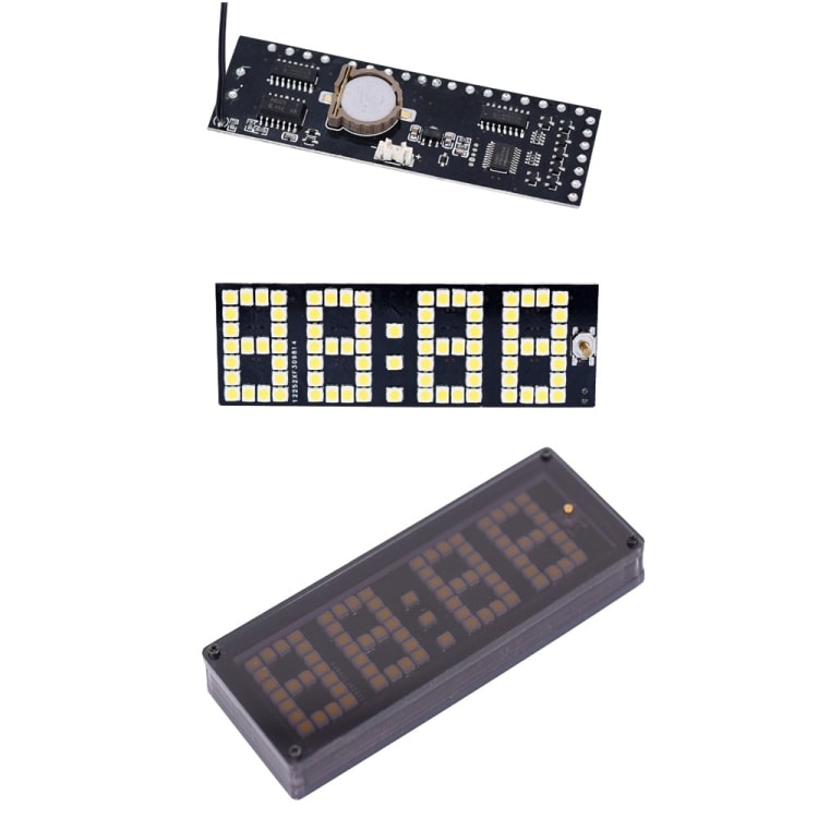 LED Dot Matrix Clock Car Thermometer Battery Voltage Measurement White ...